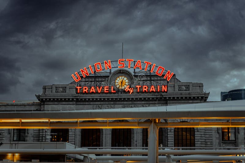 Led Light Sign of the Union Station Captured Against a Grey Cloudy Sky ...