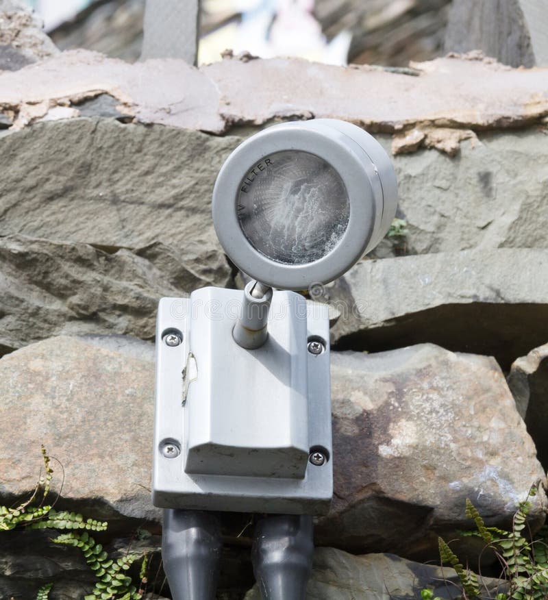 LED light on stone wall stock photo. Image of motion - 58197186