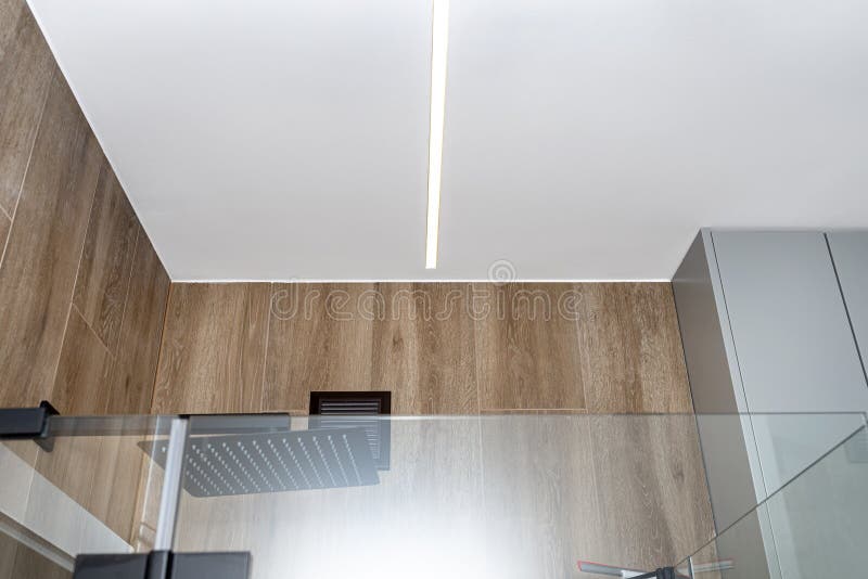 LED Light Strips Mounted in the Wall in a Modern Bathroom, Visible ...