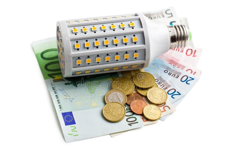 LED Lightbulb with Euro Money Stock Image - Image of technology ...