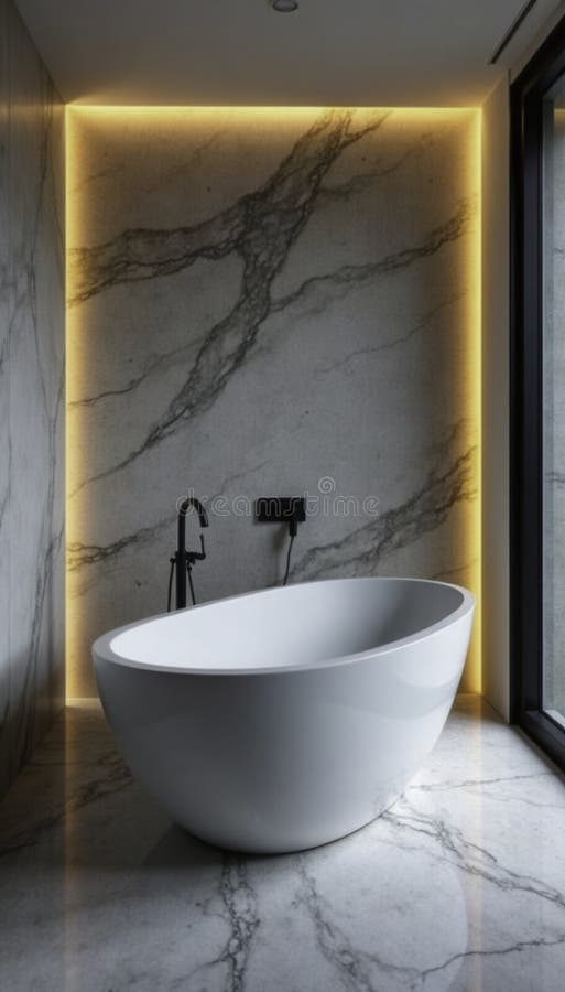 LED Lighting Accenting a Grey Marble Freestanding Tub, Accent, Tub ...