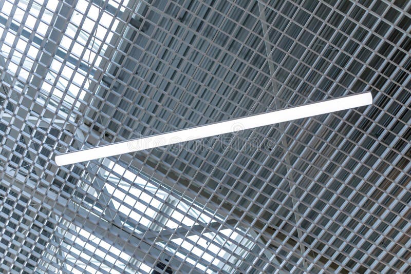 LED Lighting Lamp on the Ceiling of an Commercial Building. Grid ...
