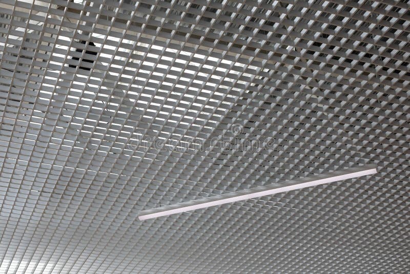 LED Lighting Lamp on the Ceiling of an Commercial Building. Grid ...
