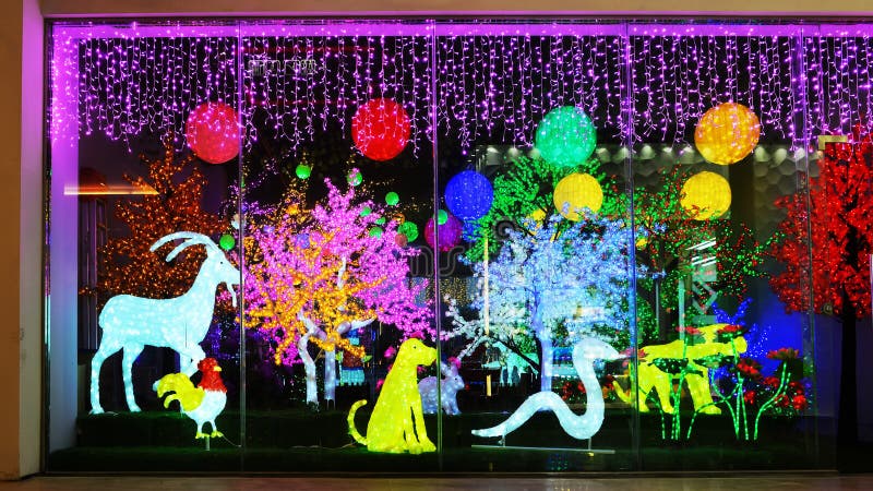 Led Lighting Shop Window at Night Stock Photo - Image of display, black ...