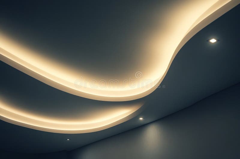 LED Lighting are Suspended from the Plasterboard Ceiling in Empty ...