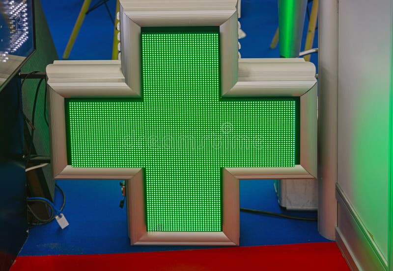 Led Lights Green Cross stock photo. Image of care, symbol - 350891230