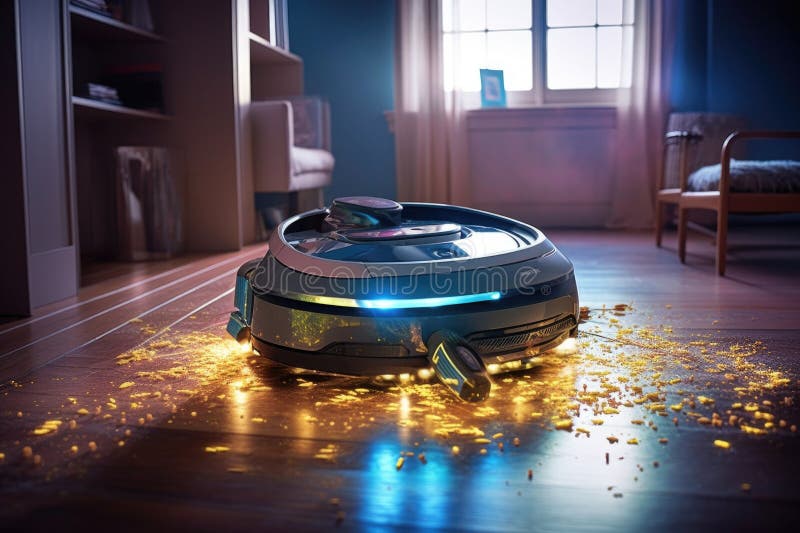 Led Lights Illuminated on Robot Vacuum during Operation Stock Photo ...