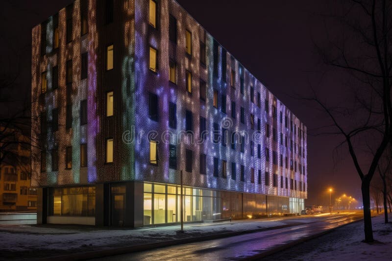 Led Lights Installed on Facade of Modern Building To Create Unique and ...