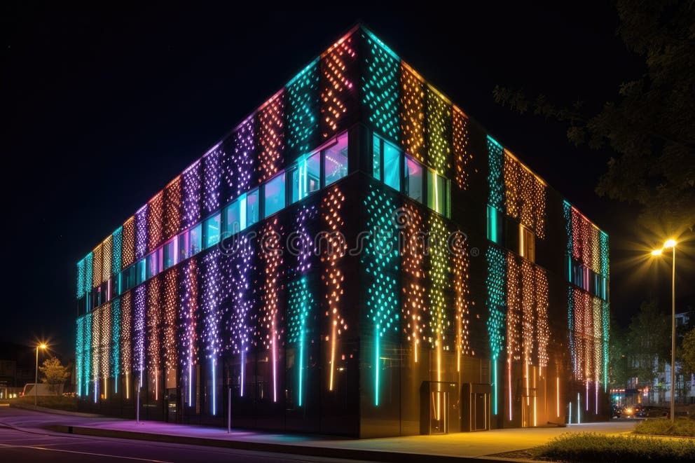 Led Lights Installed on Facade of Modern Building To Create Unique and ...