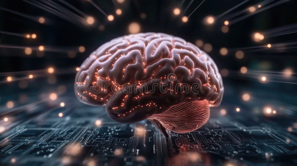 LED-lit Hyperrealistic Brain Model Showcasing Advanced AI Tech Stock ...