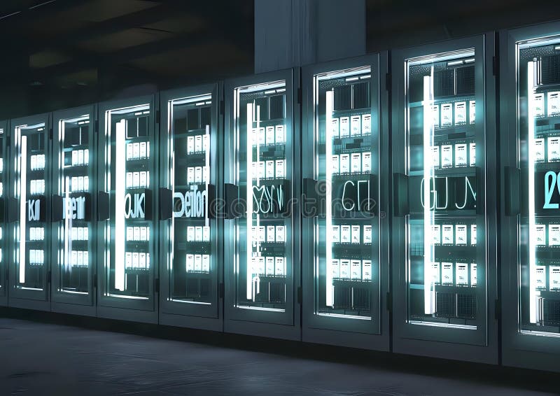 LED-Lit Server Racks in a High-Tech Data Center with Glass Cabinets ...