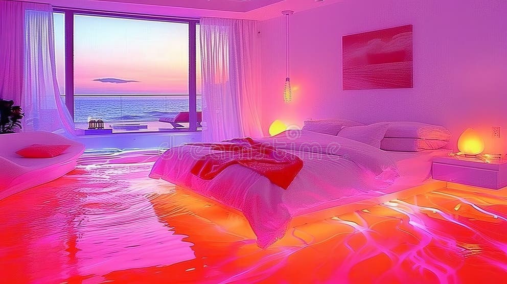 LED-lit Under-bed Storage Drawers in the Bedroom of an Stock Photo ...