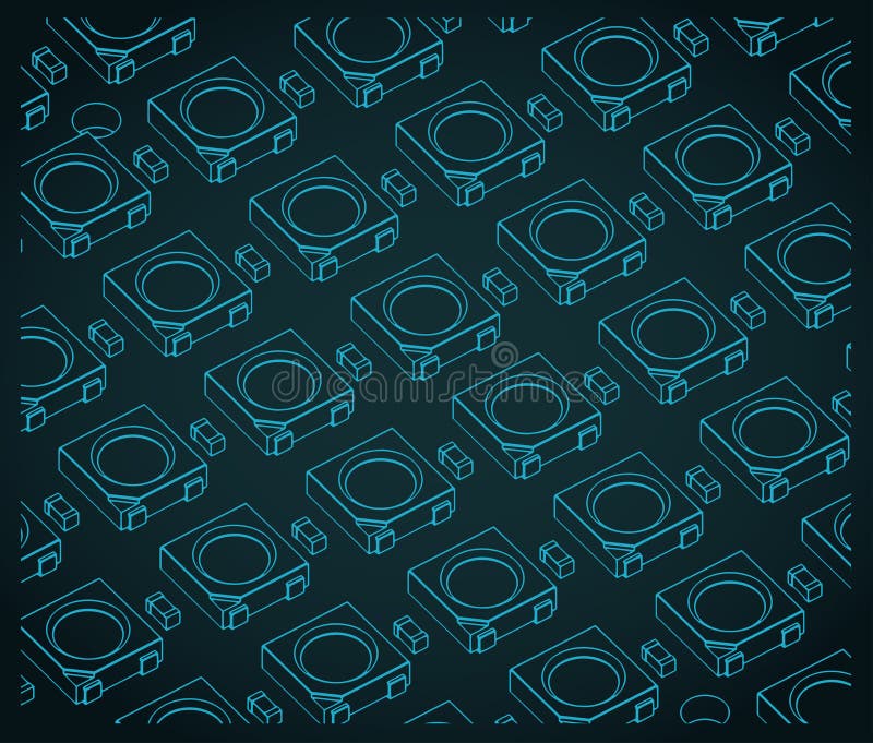 LED Matrix RGB LED Chips on a Rigid PCB Close Up Isometric Blueprint ...