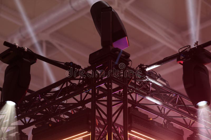 LED Moving Heads Hanging on a Box Truss Structure Stock Photo - Image ...