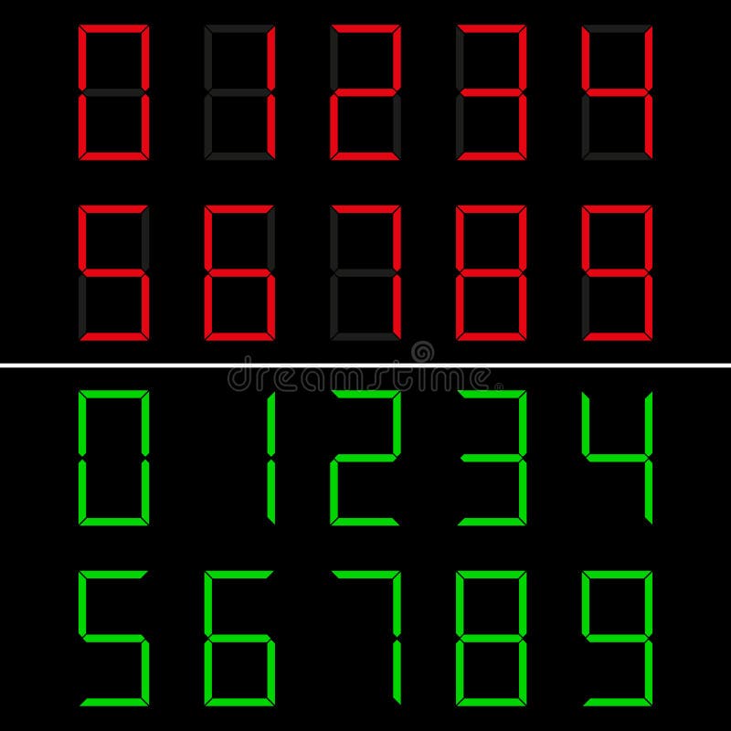 LED Numbers Font 0-9. Red and Green Stock Vector - Illustration of ...