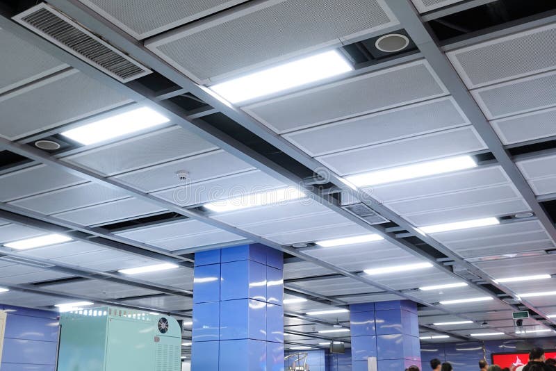 Led Panel Light on Modern Commercial Building Ceiling Stock Image ...