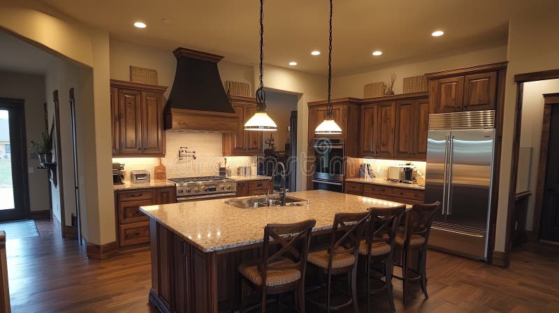 LED Pendant Lights Over a Kitchen Island, Offering Functional yet Stock ...