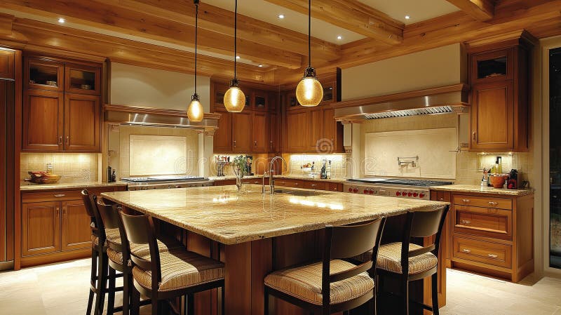 LED Pendant Lights Over a Kitchen Island, Offering Functional yet Stock ...