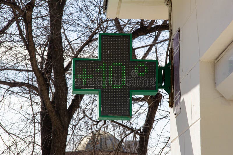 LED Pharmacy Sign on the Corner of the House Stock Photo - Image of ...