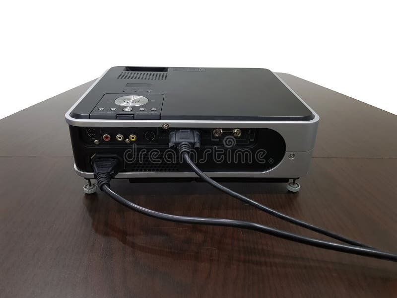 Projector on wood table stock image. Image of interior - 101120611