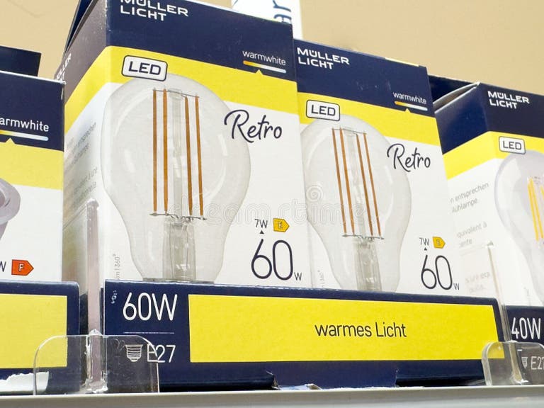 Led Retro Light Bulbs on Store Shelf with Warm White Labeling Editorial ...