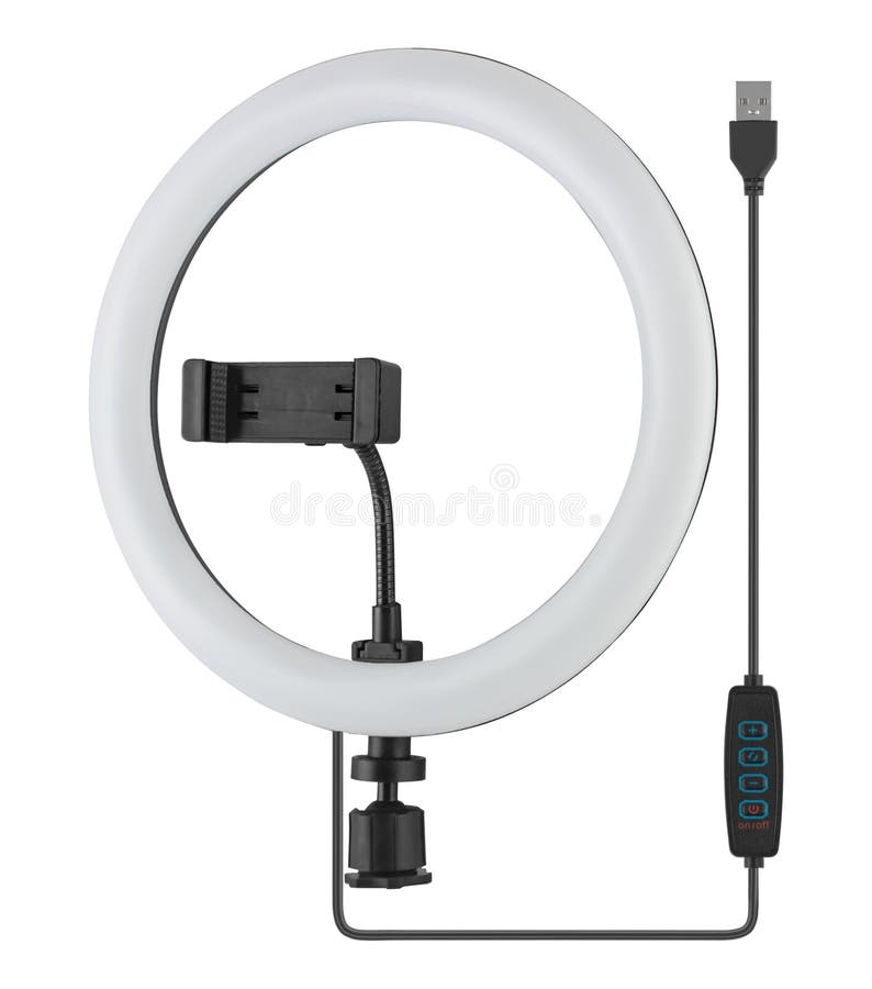 LED Ring Light, for Selfies, with Phone Holder, White Background Stock ...