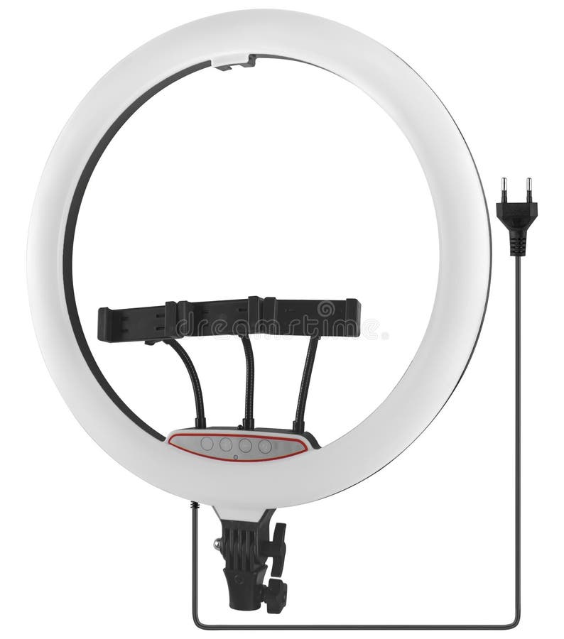 LED Ring Light, for Selfies, with Phone Holder, White Background Stock ...