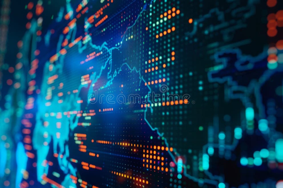 LED Screen with Blue and Orange Graphs Stock Image - Image of generated ...