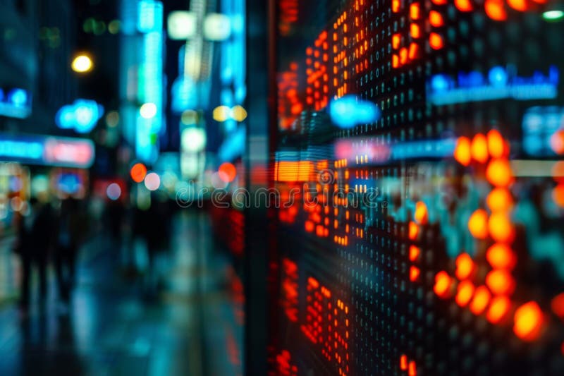 LED Screen with Stock Data and City Lights Stock Image - Image of ...