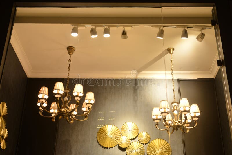 Led Spot Light Used in Showcase Stock Photo - Image of desk, curtain ...