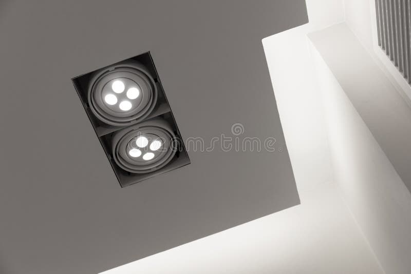 LED Spot Lights Mounted in White Ceiling Stock Photo - Image of ...