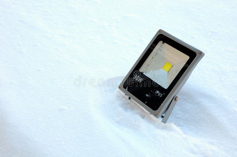 LED Spotlight in Close-up Snow Stock Image - Image of spotlight ...