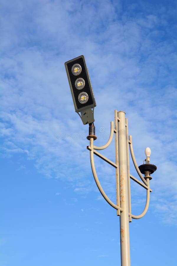 LED Spotlight. Lamp Post Closeup Stock Image - Image of post, white ...