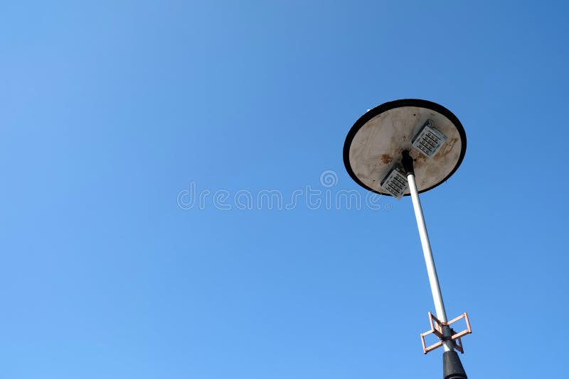 LED Spotlight Pole with Blue Sky Background. Stock Photo - Image of ...