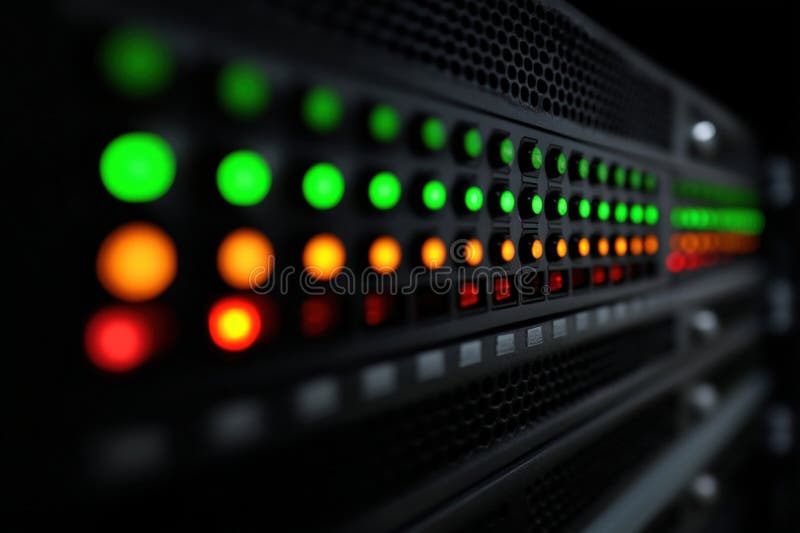 LED Status Indicators Displaying Various Colors on Data Server at a ...