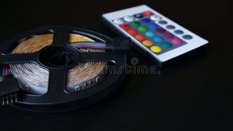 Led Strip Coil Closeup. Diode with Control Panel for Switching Colors ...