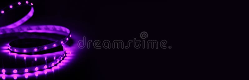 Led Strip Coil. Shining Violet Diodes on Black Background Empty Copy ...