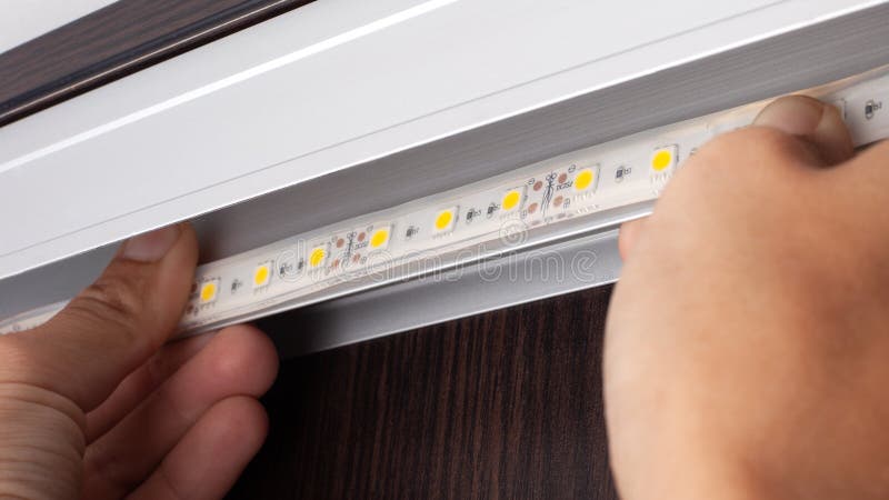 LED Strip Installation,installation of a Diode Tape Stock Image - Image ...
