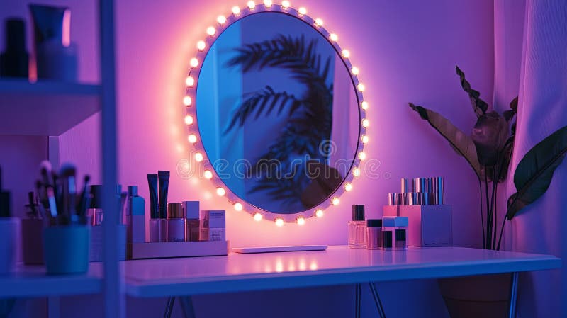 LED Strip Lighting Framing a Makeup Vanity Mirror, Creating Stock Image ...