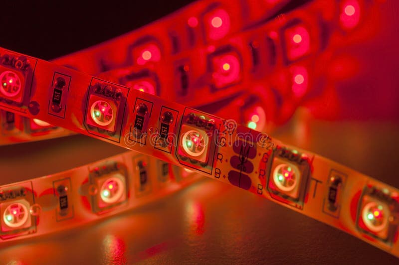 Led Strip Lights, Red Color, Close Up Stock Photo - Image of current ...