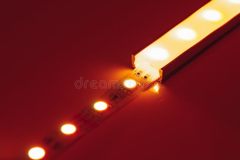 Led Strip Orange Light in Aluminum Channel Diffuser Stock Photo - Image ...