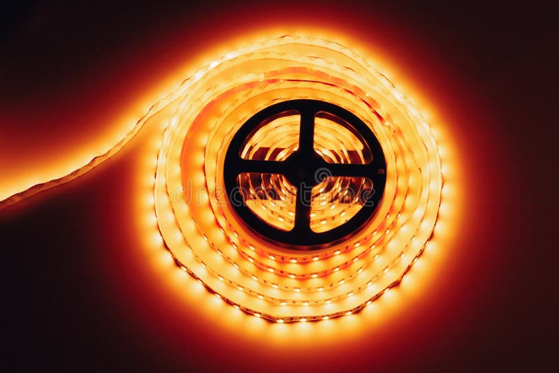 Led Strip Orange Light Roll Stock Image - Image of backdrop, closeup ...