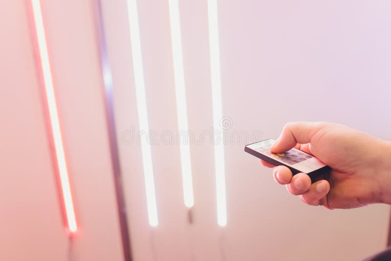 LED Strip in Purple Colors and a Control Panel for Switching Colors ...