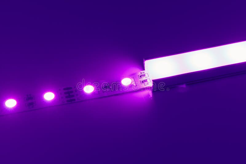 Led Strip Purple Light in Aluminum Channel Diffuser Stock Image - Image ...