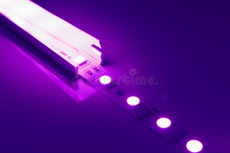 Led Strip Purple Light in Aluminum Channel Diffuser Stock Image - Image ...