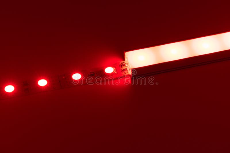 Led Strip Red Light in Aluminum Channel Diffuser Stock Photo - Image of ...