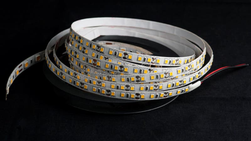 LED Strip for Voltage of 12 Volts on a Black Background. Stock Photo ...