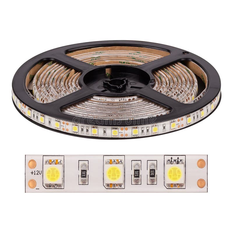 Led Stripe on Reel and Close-up Isolated on a White Background Stock ...