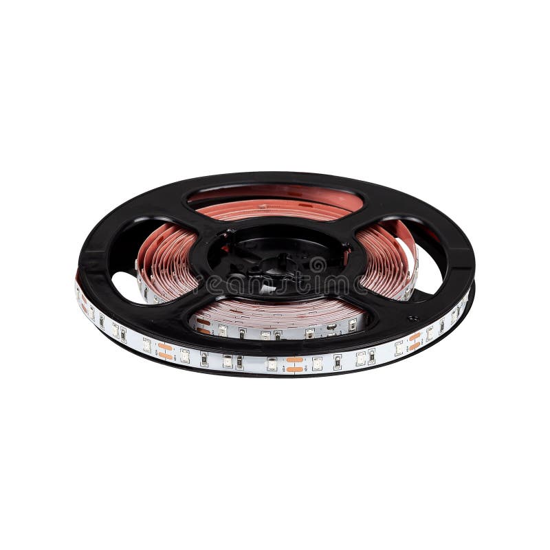 Led Stripe on Reel and Close-up Isolated on a White Background Stock ...