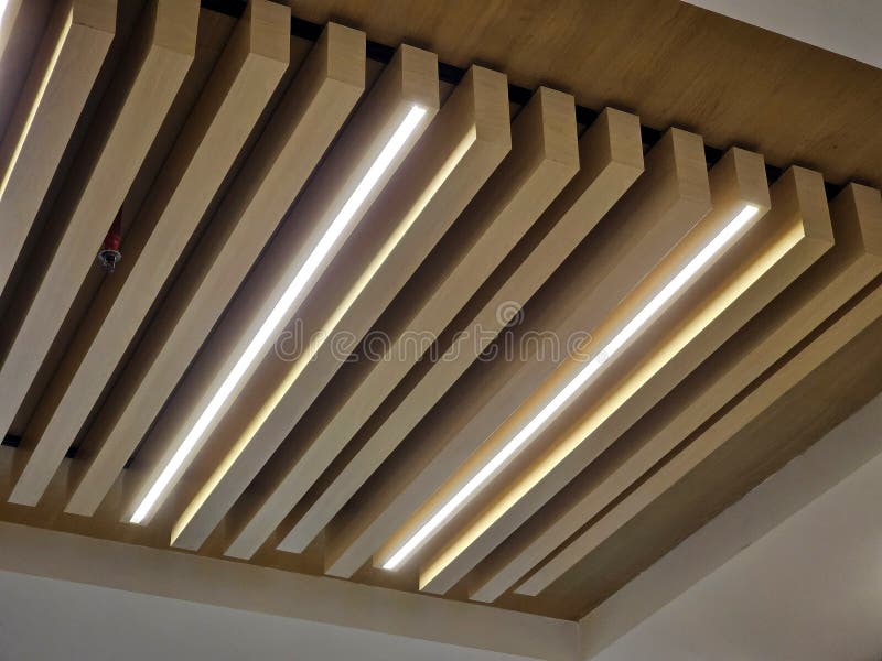 LED Stripe on the Wood Ceiling, Suitable for Electric Concept. Stock ...